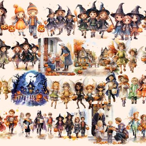 Watercolor Halloween Clipart Bundle: Trick or Treat Kids (217 PNG ...