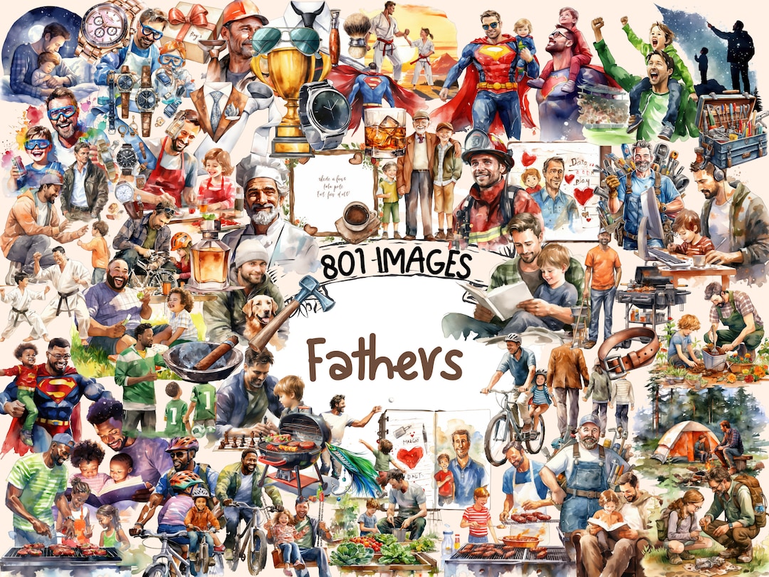 Fathers Watercolor Clipart Bundle - 801 PNG Fatherly Images ...