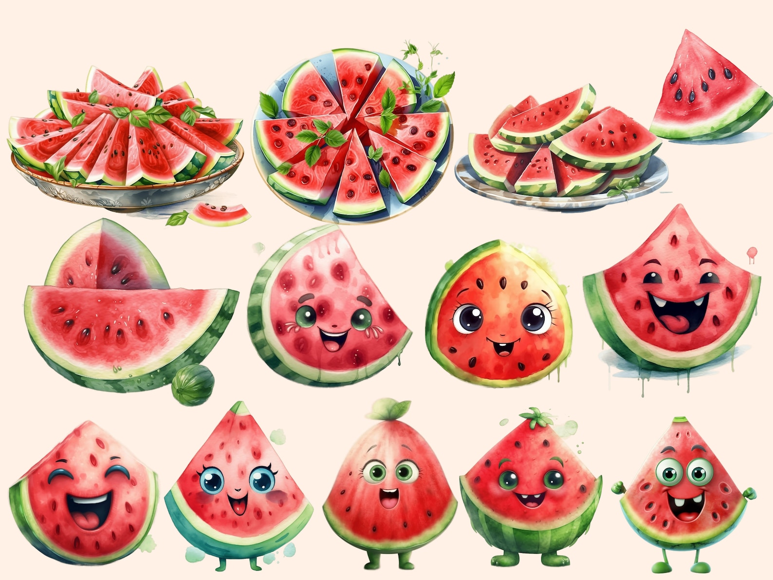 Watermelon Watercolor Clipart Bundle 53 PNG Images of Refreshing Summer ...