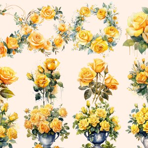 Yellow Roses Watercolor Clipart Bundle: 79 PNG Floral Images ...