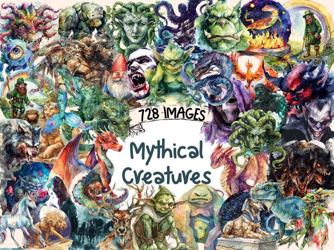 Mythical Creatures Watercolor Clipart Bundle - 728 PNG Legendary Images ...