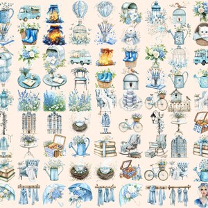 Blue Spring Watercolor Clipart Bundle: Floral PNG Images (instant ...