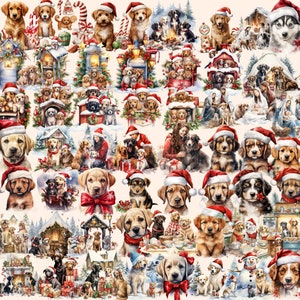 Christmas Dogs Watercolor Clipart Bundle 513 PNG Festive Dog Images ...