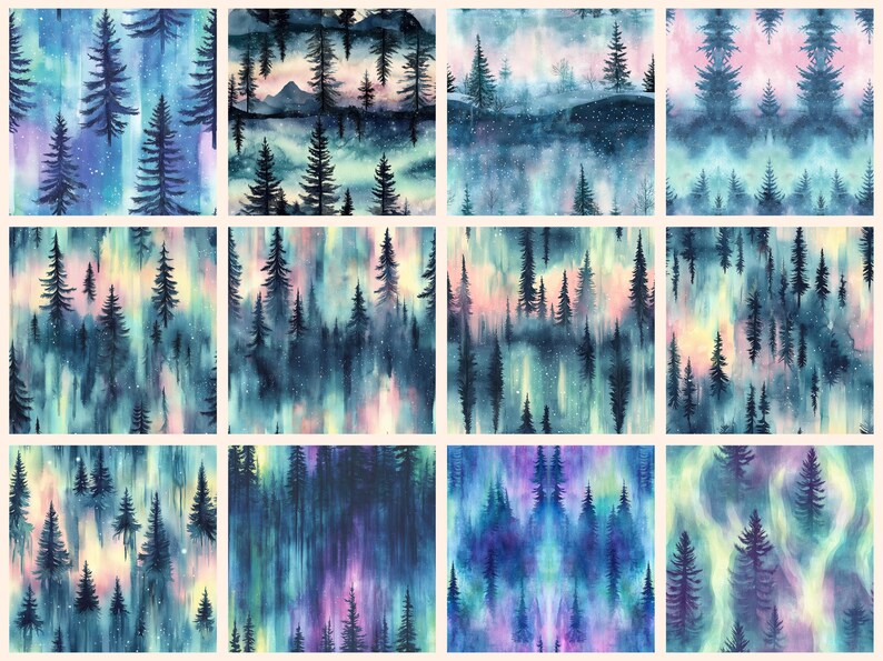 Northern Lights Digital Paper: Seamless Aurora Borealis Textures ...