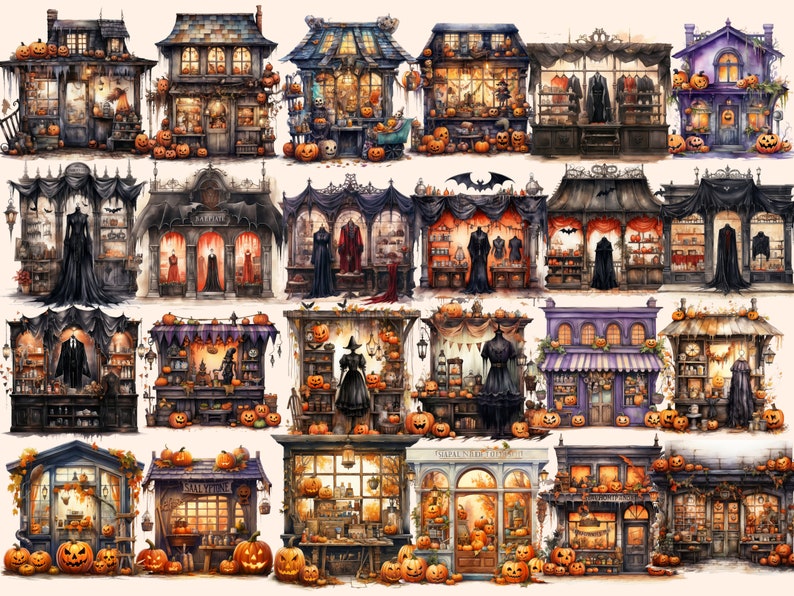 Halloween Storefronts Clipart: 207 Spooky Watercolor PNG Images ...