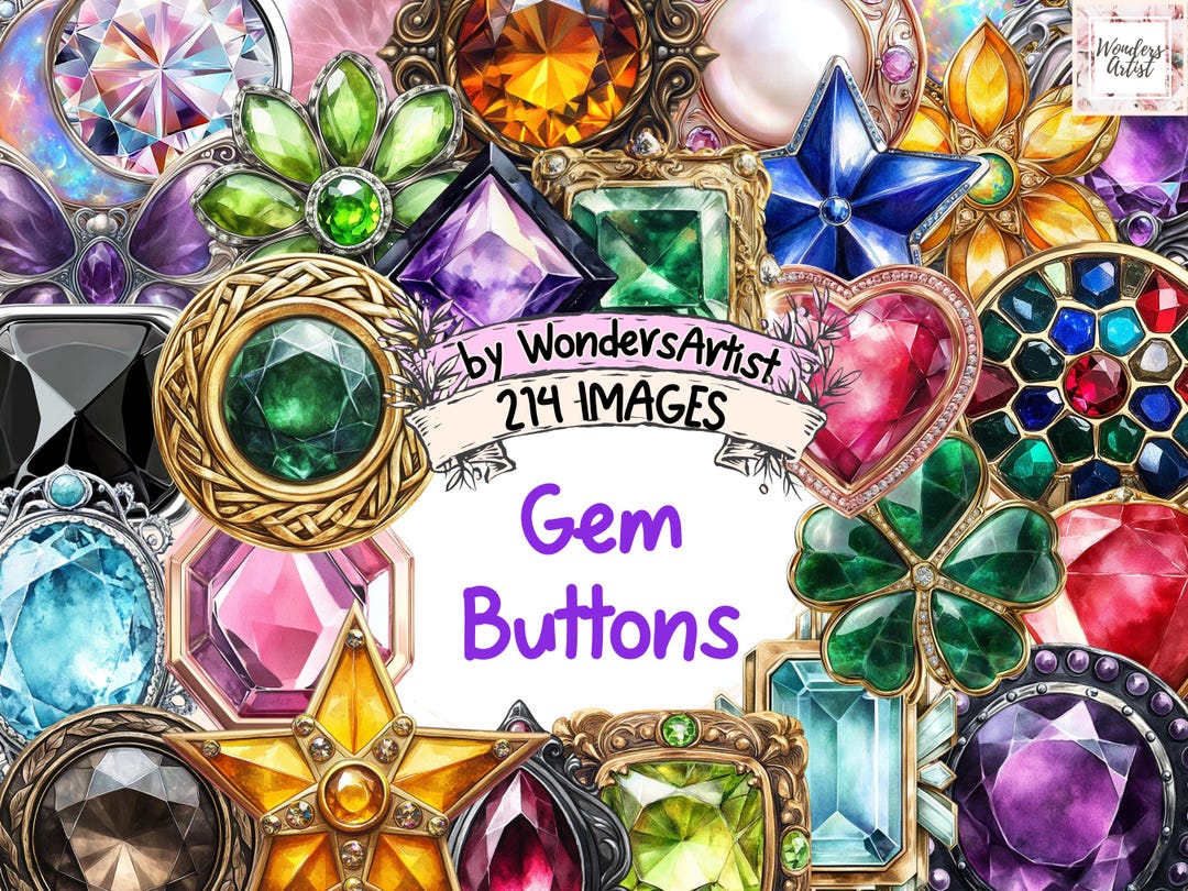 Gem Buttons Watercolor Clipart: 214 Jewel Graphics (digital Download ...