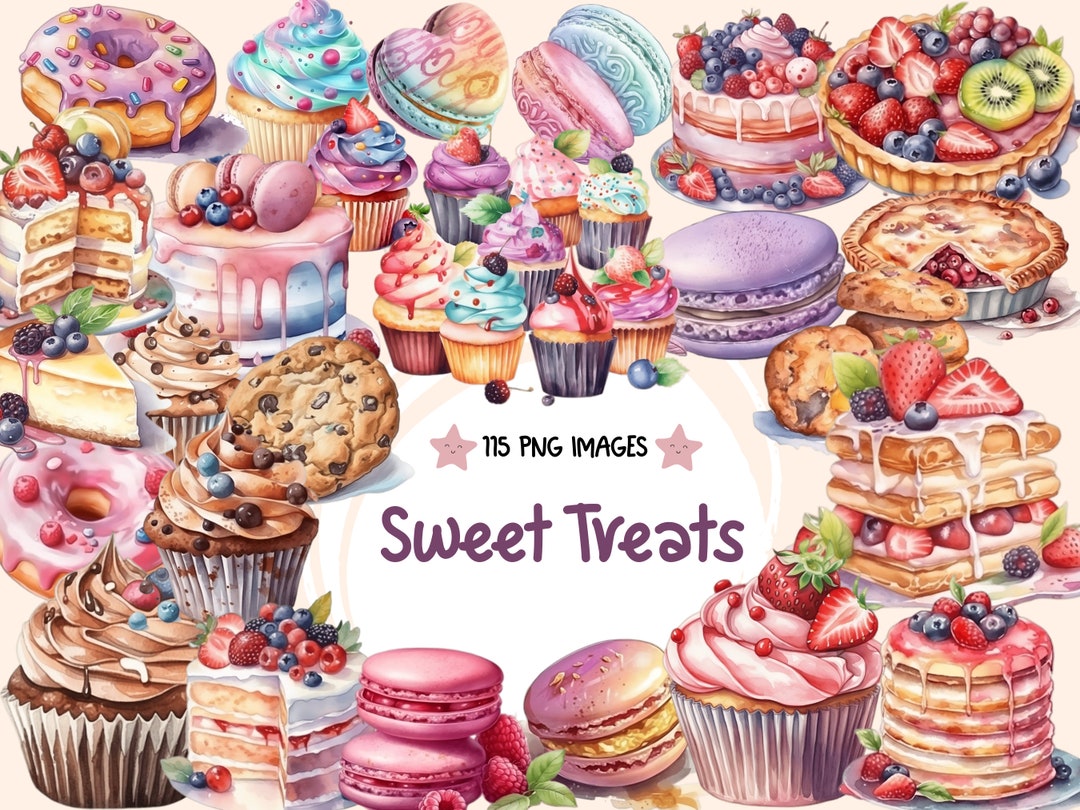 Sweet Treats Watercolor Clipart Bundle Tasty Desserts, Donuts, Cookies ...
