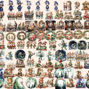 Christmas Elves Watercolor Clipart Bundle - 548 PNG Festive Elf Images ...