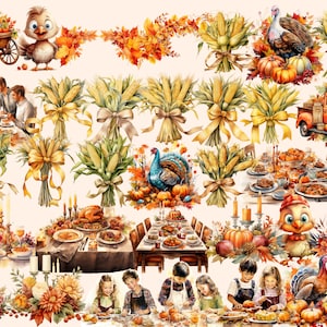 Thanksgiving Watercolor Clipart Bundle: 213 Festive PNG Images (digital ...