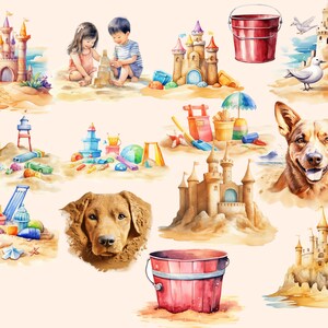 Sandcastles Watercolor Clipart Bundle - 68 PNG Sandcastle Images, Beach ...