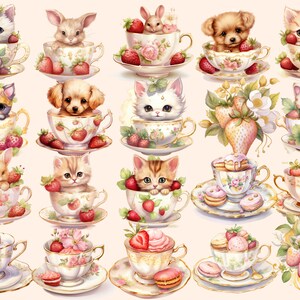 Strawberry Tea Watercolor Clipart Bundle - 123 PNG Cute Teacup Images ...