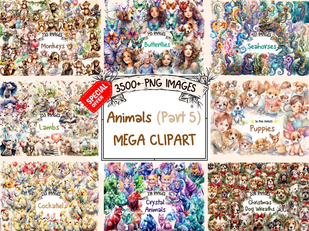 Animals Mega Clipart Bundle P5 3500 PNG Cute Animal Images, Adorable ...