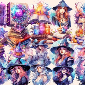Witches Watercolor Clipart Bundle - 169 PNG Fairytale Witch Images ...