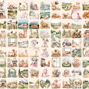 Cottagecore Dogs Watercolor Clipart Bundle 692 PNG Rustic Dog Images ...