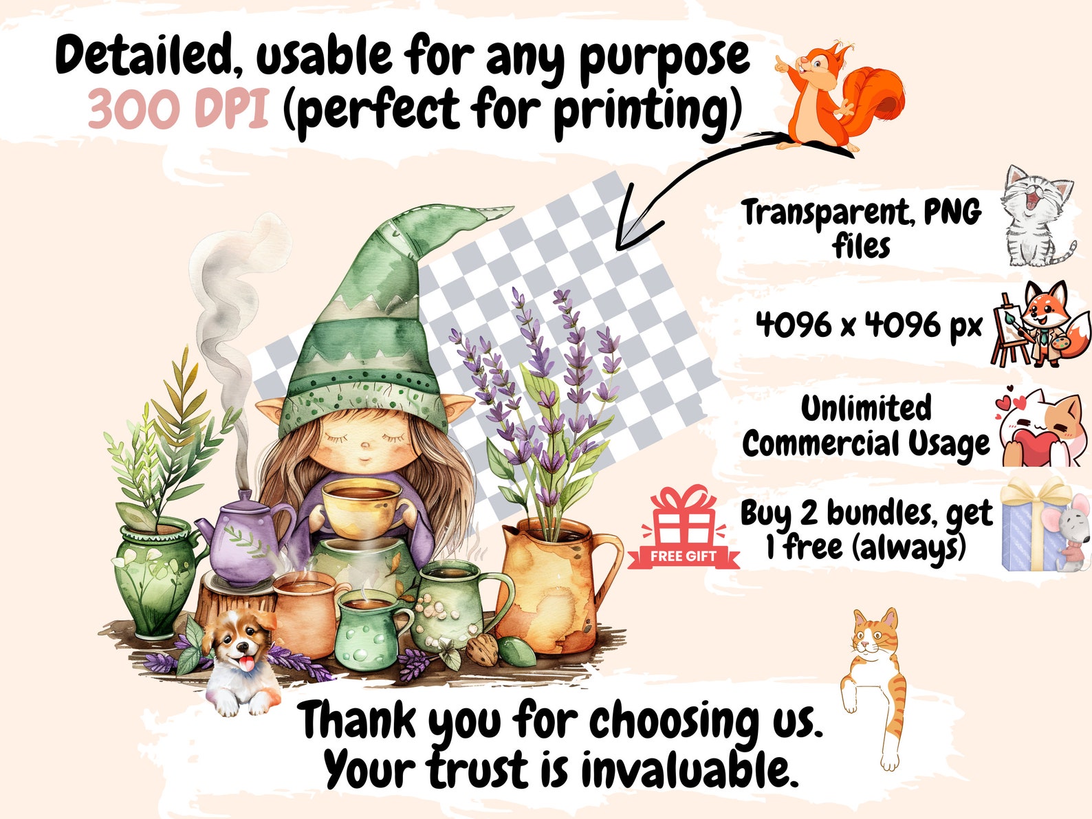 Watercolor Gnome Ladies Clipart Bundle: 526 PNG Garden Gnomes (digital ...