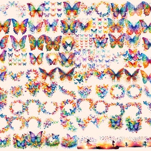 Rainbow Butterflies Watercolor Clipart Bundle: 461 PNG Images (digital ...