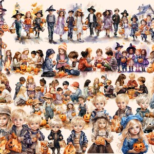 Watercolor Halloween Clipart Bundle: Trick or Treat Kids (217 PNG ...