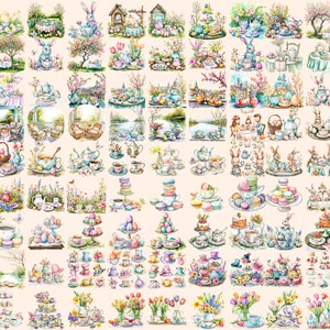 Easter Tea Watercolor Clipart Bundle: 378 PNG Images (digital Download ...