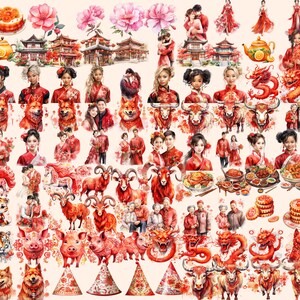 Chinese New Year Watercolor Clipart Bundle: Festive PNG Images (digital ...