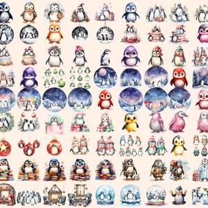 Penguins Watercolor Clipart Bundle - 801 PNG Adorable Penguin Images ...