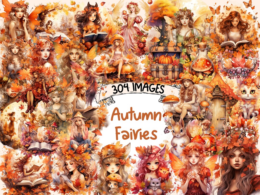 Autumn Fairies Watercolor Clipart Bundle - 304 PNG Fall Fairy Images ...