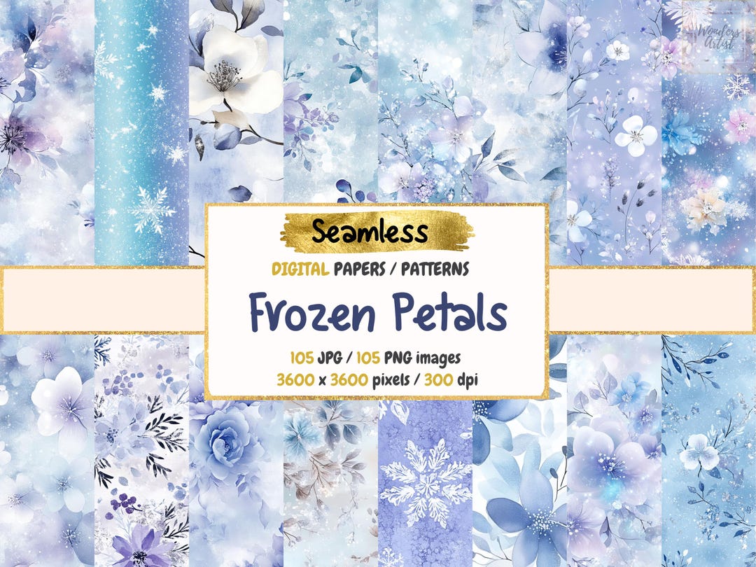 Frozen Petals Seamless Digital Paper - Icy Floral Textures, Winter ...