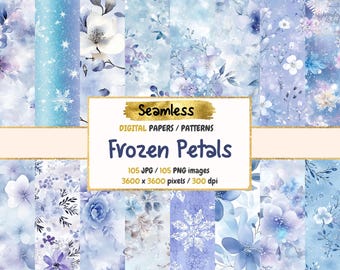 Frozen Petals Digital Paper: Icy Floral Winter Backgrounds (Commercial ...