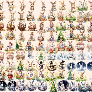 Watercolor Bunnies Clipart Bundle – 894 PNG Images, Commercial Use ...