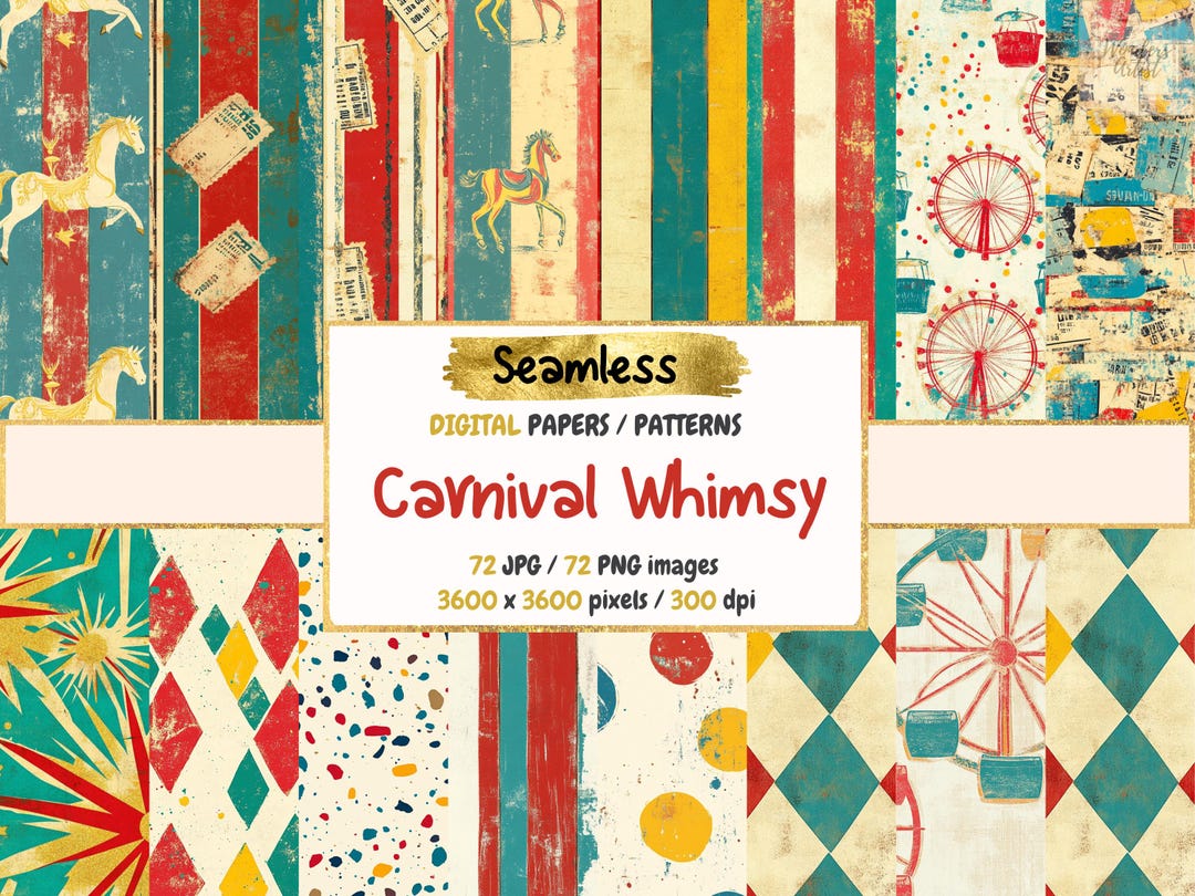 Carnival Whimsy Digital Paper: Seamless Circus Patterns (commercial Use ...