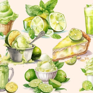 Key Lime Watercolor Clipart Bundle: 107 PNG Images (commercial Use ...