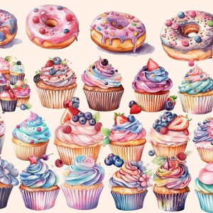 Sweet Treats Watercolor Clipart Bundle - Tasty Desserts, Donuts ...