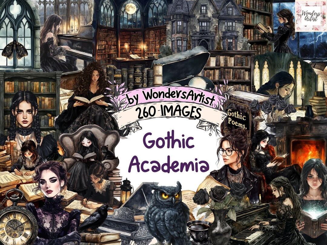Gothic Academia Clipart Bundle: Dark Academic PNG Images (commercial ...