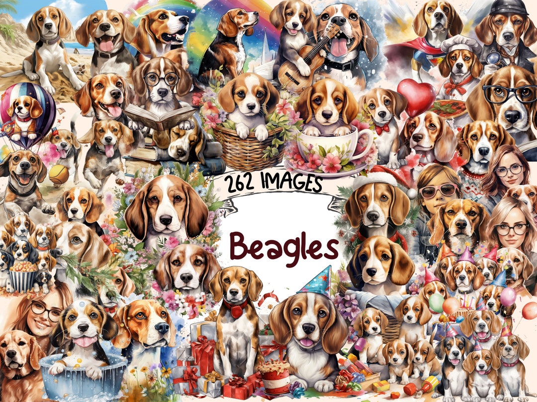 Beagles Watercolor Clipart Bundle - 262 PNG Cute Beagle Dog Images ...