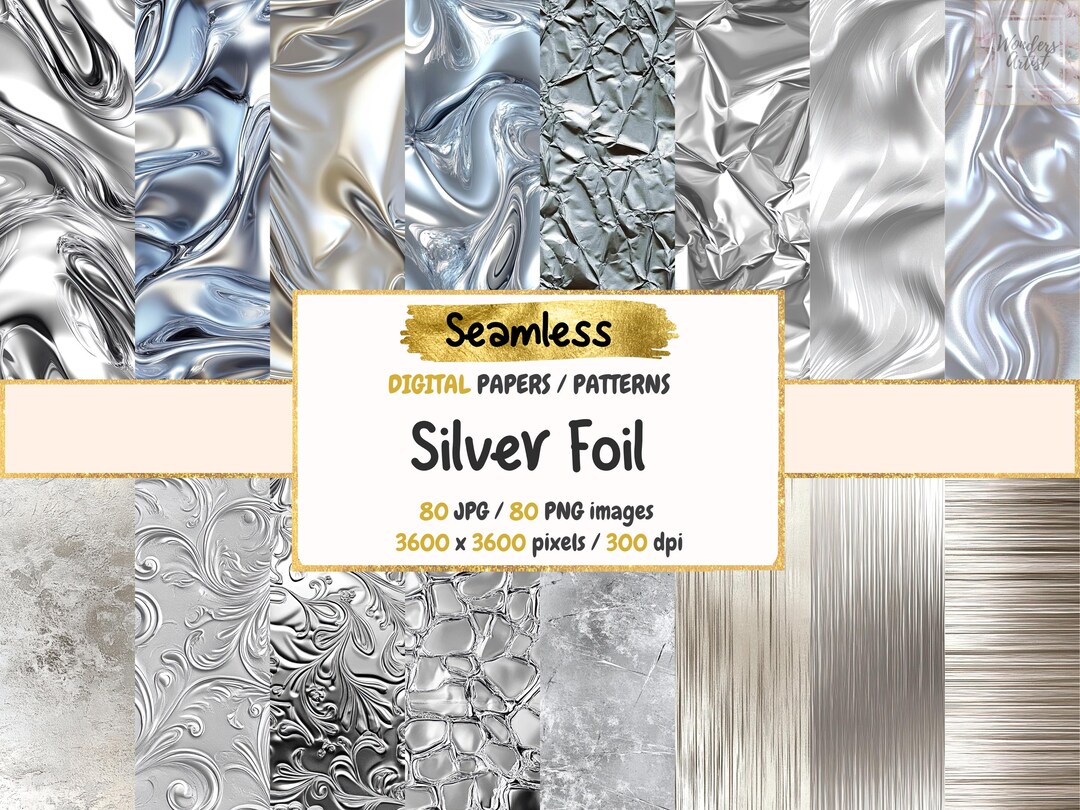 Silver Foil Digital Paper: Luxe Metallic Textures (commercial Use) - Etsy