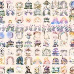 Pastel Garden Watercolor Clipart - 228 PNG Soft Cute Floral Graphics ...