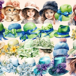 Hats Watercolor Clipart Bundle - 181 PNG Hat Images, Fashionable ...