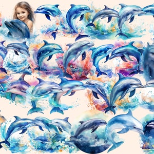 Dolphins Watercolor Clipart Bundle - 222 PNG Dolphin Images, Nautical ...
