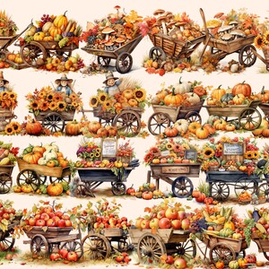 Fall Wheelbarrows Watercolor Clipart: Autumn Harvest Graphics (digital ...