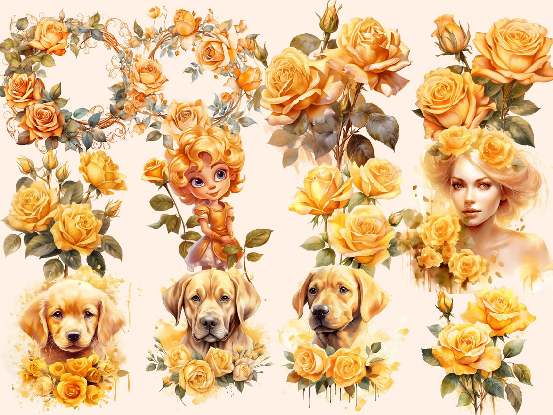 Golden Roses Watercolor Clipart Bundle 108 PNG Images - Etsy
