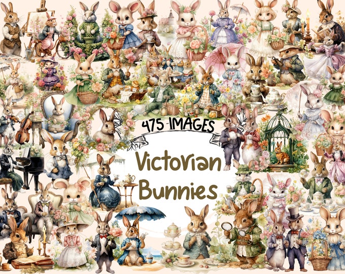 Fantasy Victorian Bunny Clipart, Vintage Watercolor PNG Clip Art ...