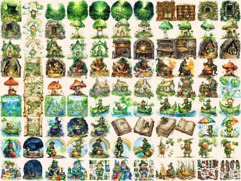 Watercolor Leprechaun Clipart Bundle: 428 PNG Irish Graphics (digital ...