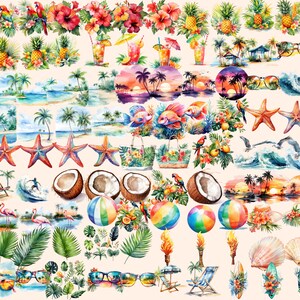 Tropical Summer Watercolor Clipart Bundle: 658 PNG Images (digital ...
