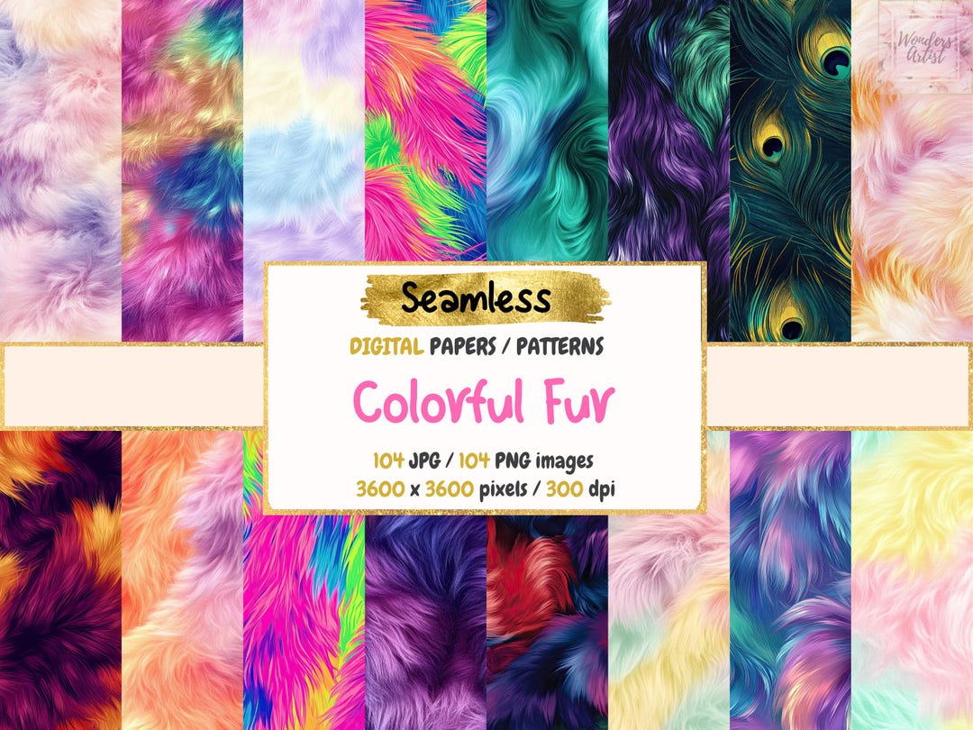 Colorful Fur Digital Paper: Seamless Vibrant Textures (commercial Use ...