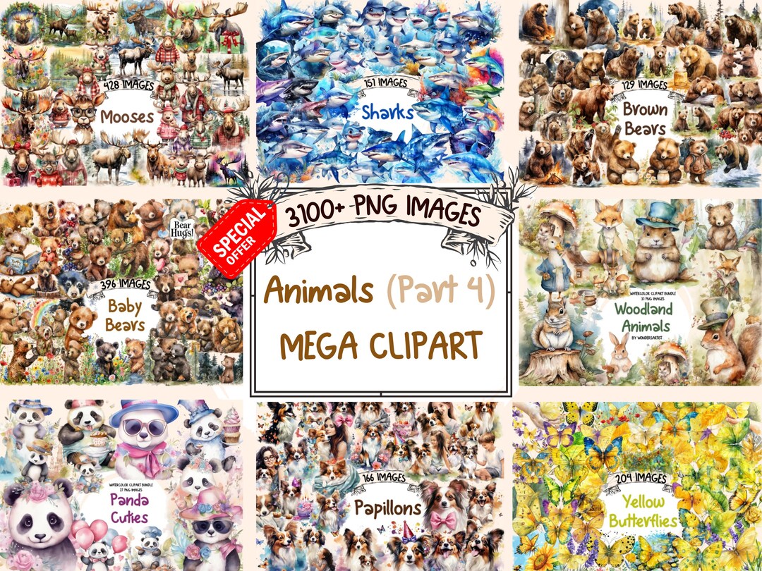 Animals Mega Clipart Bundle (P4) - 3100+ PNG Cute Animal Images ...