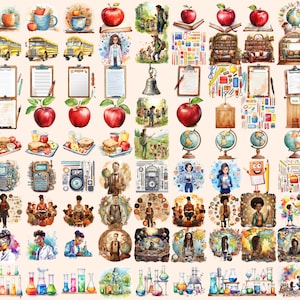 Watercolor Teachers Clipart Bundle: 439 PNG Education Graphics (digital ...