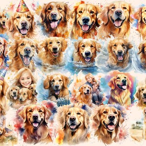 Golden Retriever Watercolor Clipart Bundle: 213 Puppy PNG Images ...