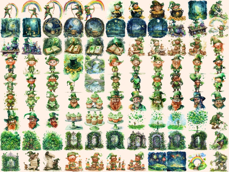 Watercolor Leprechaun Clipart Bundle: 428 PNG Irish Graphics (digital ...