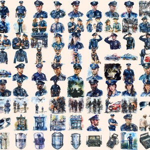 Police Watercolor Clipart Bundle - 403 PNG Law Enforcement Badge Images ...