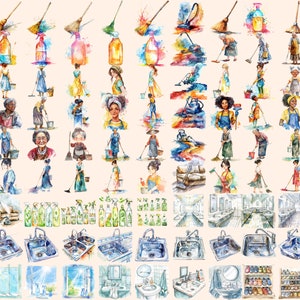 Watercolor Cleaning Clipart Bundle: 687 PNG Graphics (digital Download ...