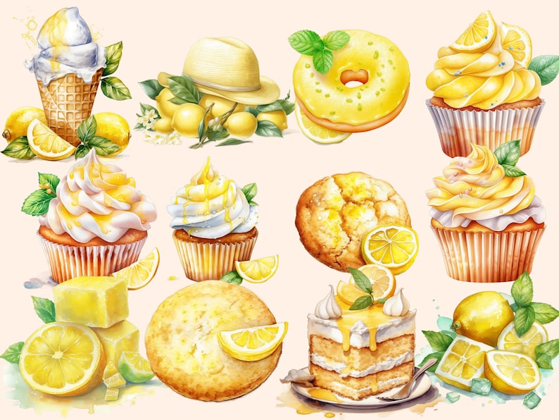 Watercolor Lemon Clipart Bundle: 77 Summer PNG Images (digital Download ...